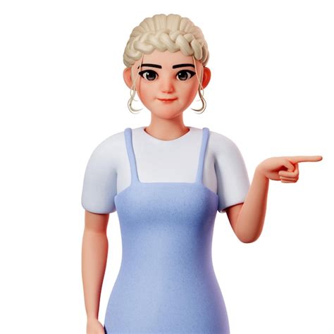 Premium Photo Sweet Female Character Pointing To Right Side Using