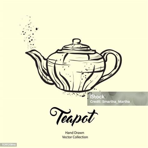 옛날 스타일의 주전자 손으로 그린 잉크 벡터 일러스트 고립 된 라인 주전자 로고 카페 메뉴 배너 플 라이 어 레트로 손으로 그린 스타일을 위한 그림 커피 숍 레스토랑에 대