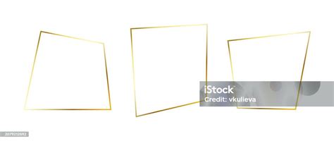 황금 얇은 프레임 세트입니다 아르 데코 스타일의 금박 기하학적 테두리 얇은 선형 불규칙한 사각형 컬렉션 노랗게 빛나는 반짝이는 보더 요소 팩 사진 간부 장식에 대 한 벡터