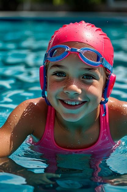 A Girl Wearing A Pink Helmet That Says Quot She Is Swimming Quot