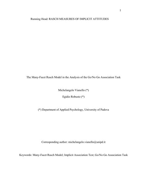 Pdf The Many Facet Rasch Model In The Analysis Of The Go No Go Association Task