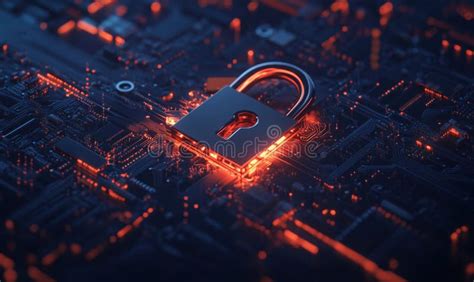 Digital Lock On Circuit Board Glowing Circuitry Technology Concept Cybersecurity Data
