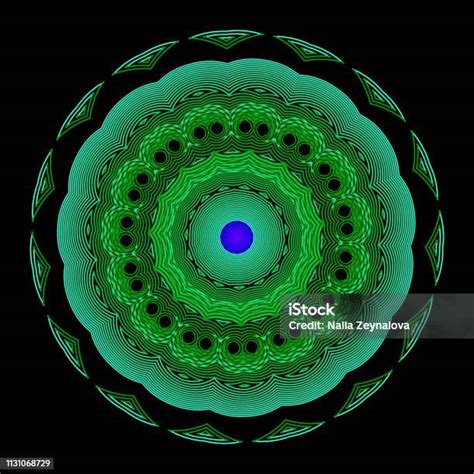 조명 화려한 만다라 패턴입니다 네온 흐리게 라인 아트 트레이 서 리 추상 꽃 장식입니다 꽃 벡터 배경입니다 기하학적 모양 방사형