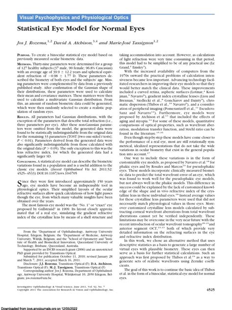 Statistical Eye Model For Normal Eyes Pdf Normal Distribution Eye
