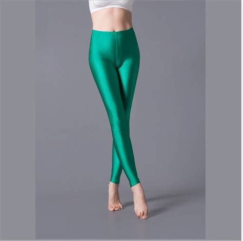 Leggings Shiny Elastic Casual Pants Fluorescent Spandex Candy Knit Ank Teon Clothing Shop