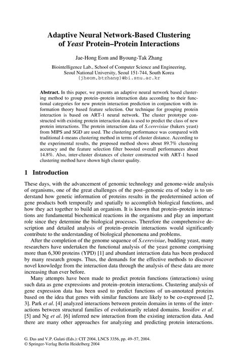 Pdf Adaptive Neural Network Based Clustering Of Yeast Protein Protein Interactions