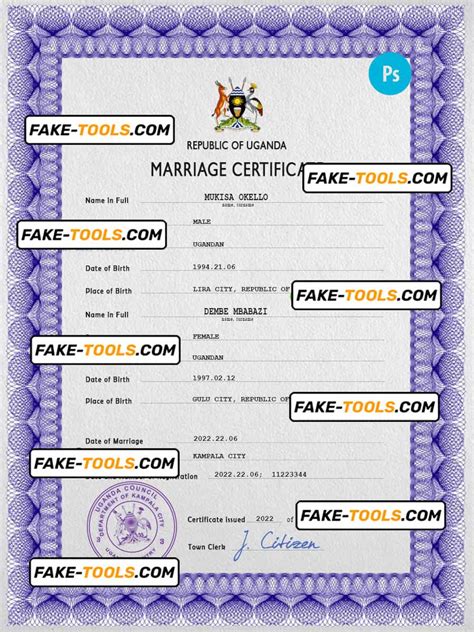 Uganda Marriage Certificate Psd Template Completely Editable Fake Tools