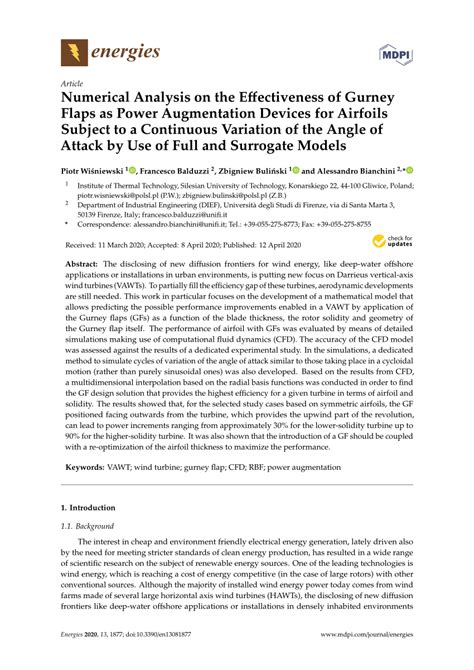Pdf Numerical Analysis On The Effectiveness Of Gurney Flaps As Power