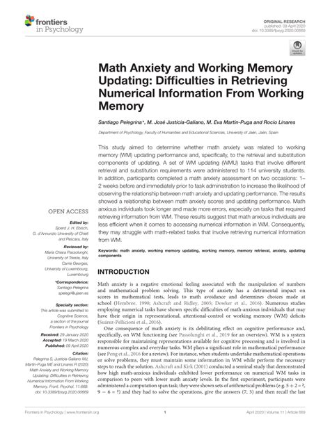 Pdf Math Anxiety And Working Memory Updating Difficulties In