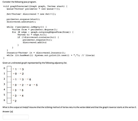 Solved Consider The Following Java Program Void Graphtraversalgraph Graph Vertex Start