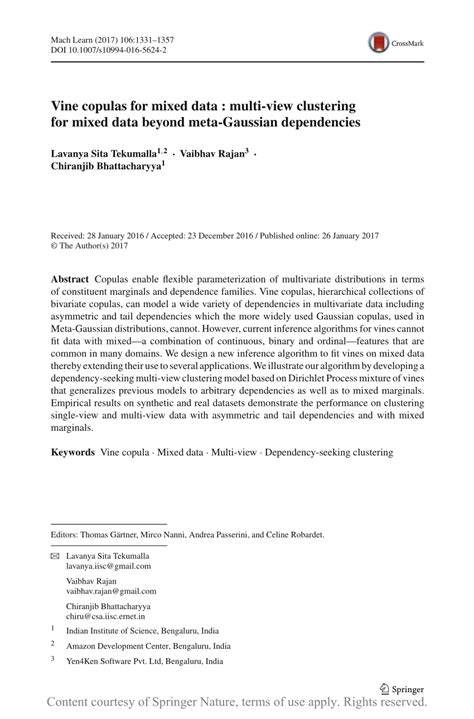 Vine Copulas For Mixed Data Multi View Clustering For Mixed Data