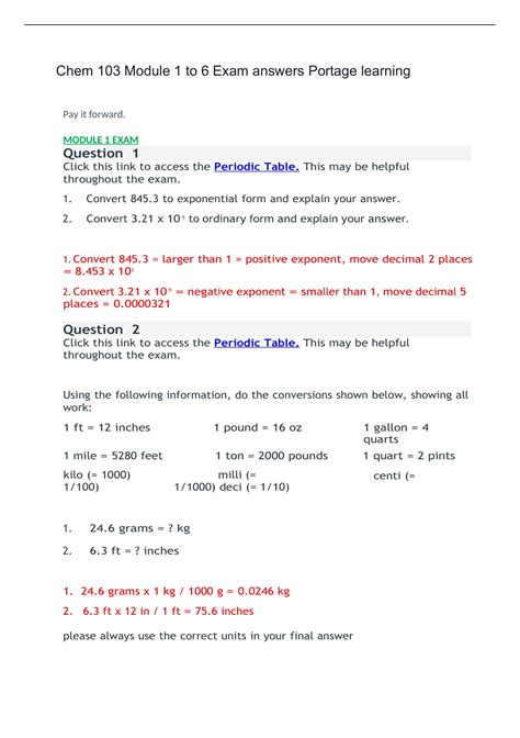 Chem 103 Module 1 To 6 Exam Answers Portage Learning CHEM 103 Chemistry Stuvia US