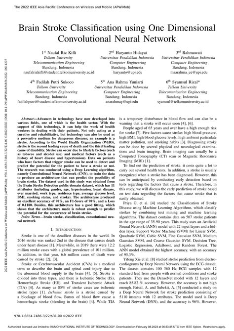 Pdf Brain Stroke Classification Using One Dimensional Convolutional