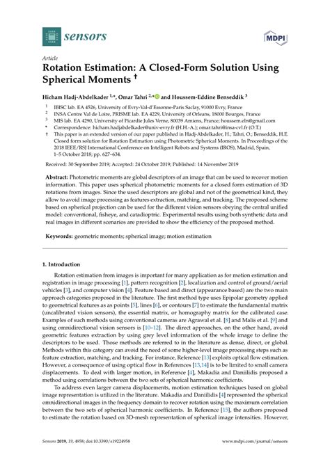 Pdf Rotation Estimation A Closed Form Solution Using Spherical Moments