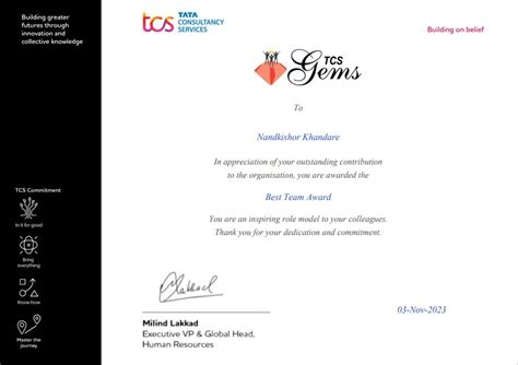 Nandkishor Khandare On Linkedin Teamwork Achievement Tcs Innovation