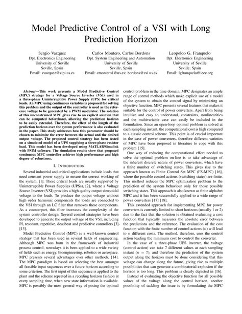 Pdf Model Predictive Control Of A Vsi With Long Prediction Horizon