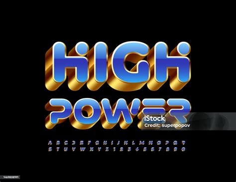 벡터 세련 된 템플릿 높은 전력입니다 파란색과 금색 알파벳 문자와 숫자 세트 0명에 대한 스톡 벡터 아트 및 기타 이미지 0