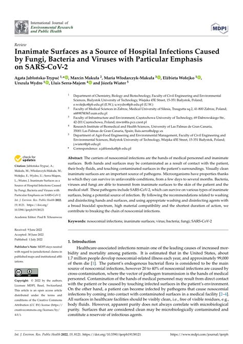 Pdf Inanimate Surfaces As A Source Of Hospital Infections Caused By