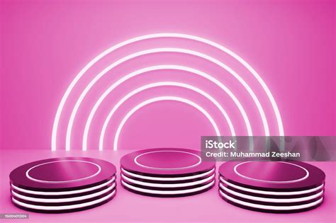 네온 불빛 배경으로 빛나는 3d 렌더링 연단 무대 핑크 패션 무대 벽지 0명에 대한 스톡 사진 및 기타 이미지 0명 3차원 형태 강단 Istock