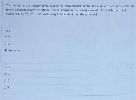 Solved The number π is a transcendental number A Chegg