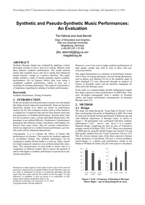 Pdf Synthetic And Pseudo Synthetic Music Performances An Evaluation