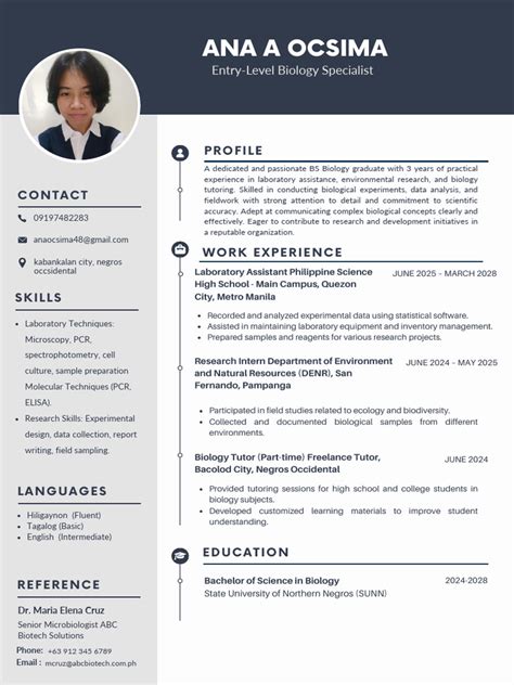 Entry Level Biology Specialist Resume Pdf Science