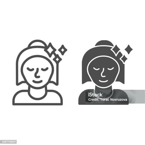 건강한 소녀 라인과 단단한 아이콘 위생 루틴 개념 흰색 배경에 빛나는 여자 아바타 사인 모바일 개념 웹 디자인에 대한 윤곽 스타일에서 별 반짝 아이콘아이 벡터 그래픽 가공의