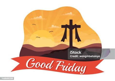 행복한 성 금요일 그림 예수 그리스도의 기독교 휴일 십자가에 못 박히심 평평한 만화 손으로 그린 웹 배너 또는 방문 페이지 템플릿 성 금요일에 대한 스톡 벡터 아트 및 기타