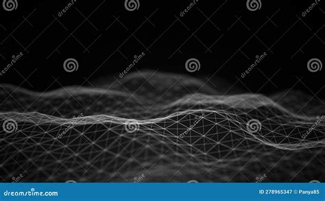 Abstract Flowing Smooth Surface Fractal Waves Background Grid Mesh Of Dots Stock Illustration