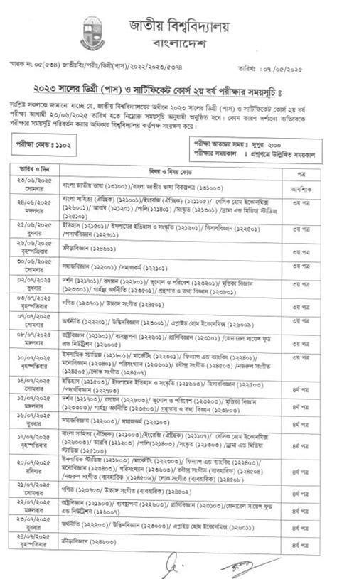 Degree 2nd Year Exam Routine 2025 Your Complete Guide To The Schedule National University