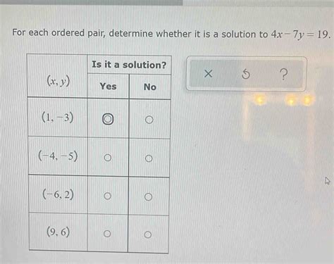 solved for each ordered pair determine whether it is a solution to 4x