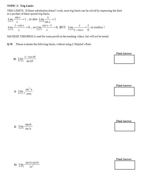 Solved TOPIC Trig Limits TRIG LIMITS If Direct Chegg