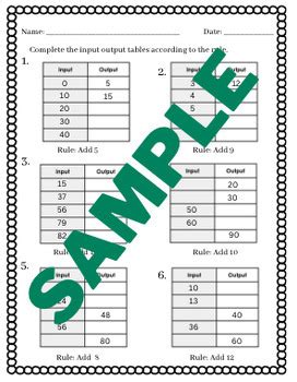 Input Output Tables Addition Subtraction Pack By MrsEstrada TPT
