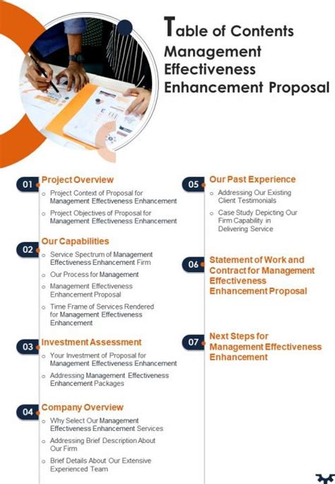 Table Of Contents Management Effectiveness Enhancement Proposal One Pager Sample Example