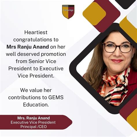 Gems Gcs Congratulations To Mrs Ranju Anand Principal Vice