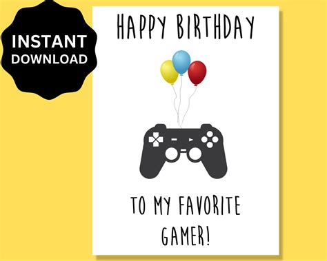 Printable Happy Birthday Card For Gamer Video Game Downloadable Etsy