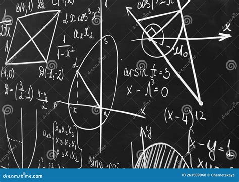 Verschiedene Mathematische Formeln Mit Kreide An Der Tafel Stockfoto