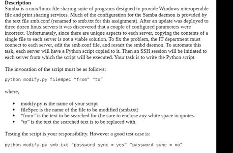 Solved Description Samba Is A Unixlinux File Sharing Suite Of Programs Course Hero