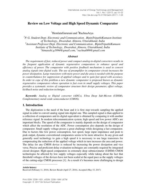 Pdf Review On Low Voltage And High Speed Dynamic Comparator
