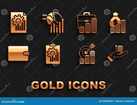 Set Clipboard With Graph Chart Money Bag And Coin Hand Target Symbol Wallet Briefcase