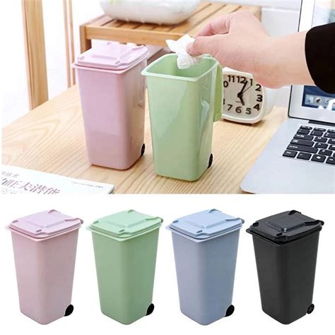 Mini Desktop Trash Can Plastic Waste Bins With Lid Household Clean