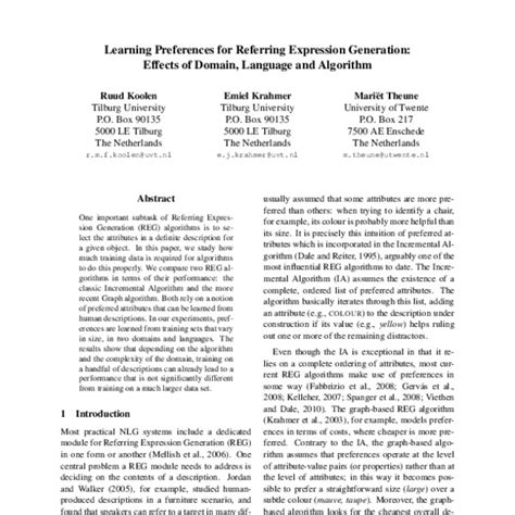 Learning Preferences For Referring Expression Generation Effects Of Domain Language And