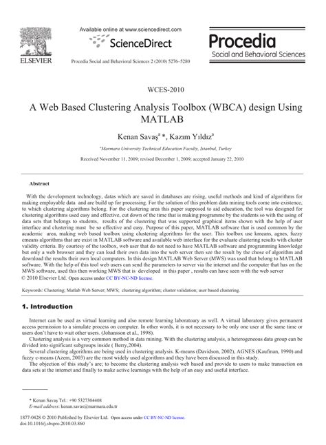 Pdf A Web Based Clustering Analysis Toolbox Wbca Design Using Matlab