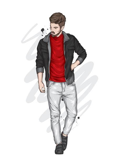 مرد شیک در تصویر برداری کت مرد شیک ریشو با عینک آفتابی تیره و لباس های