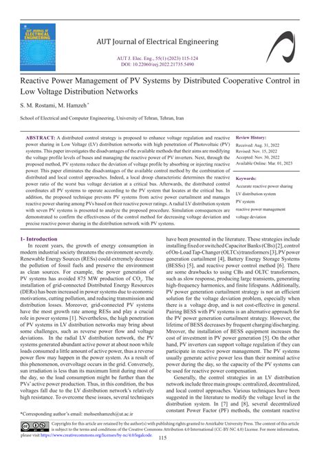 Pdf Reactive Power Management Of Pv Systems By Distributed Cooperative Control In Low Voltage