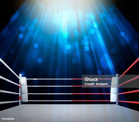 권투 링 스포트 라이트에 의해 조명입니다 디지털 효과 3d 렌더링입니다 0명에 대한 스톡 사진 및 기타 이미지 0명 경쟁 경쟁자 Istock
