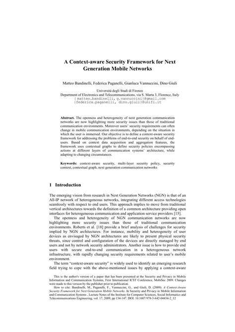 Pdf A Context Aware Security Framework For Next Generation Mobile Networks