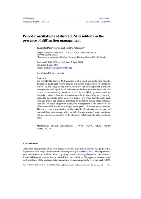 Pdf Periodic Oscillations Of Discrete Nls Solitons In The Presence Of