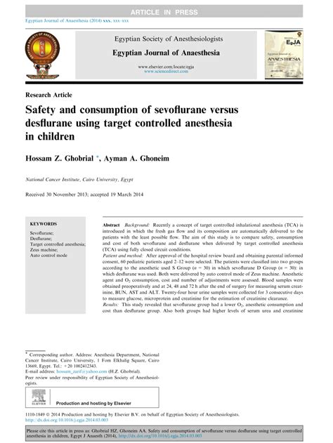 Pdf Safety And Consumption Of Sevoflurane Versus Desflurane Using