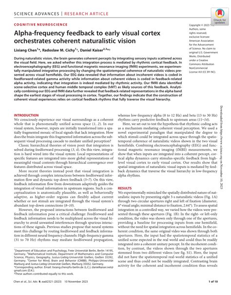 Pdf Alpha Frequency Feedback To Early Visual Cortex Orchestrates Coherent Naturalistic Vision